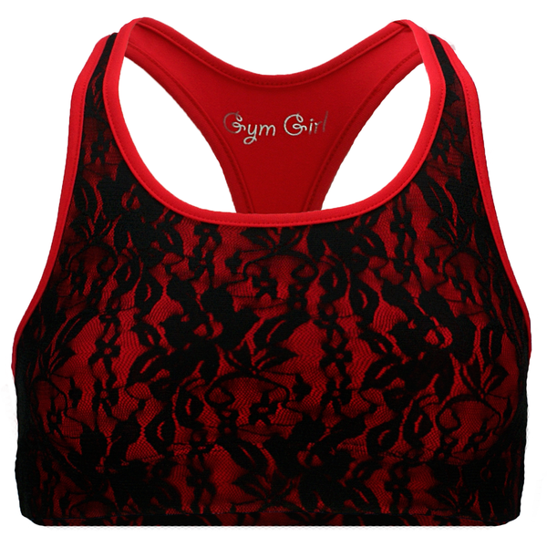 Luxe Activewear | Lace Sports Bra in Red & Black | Gym Girl