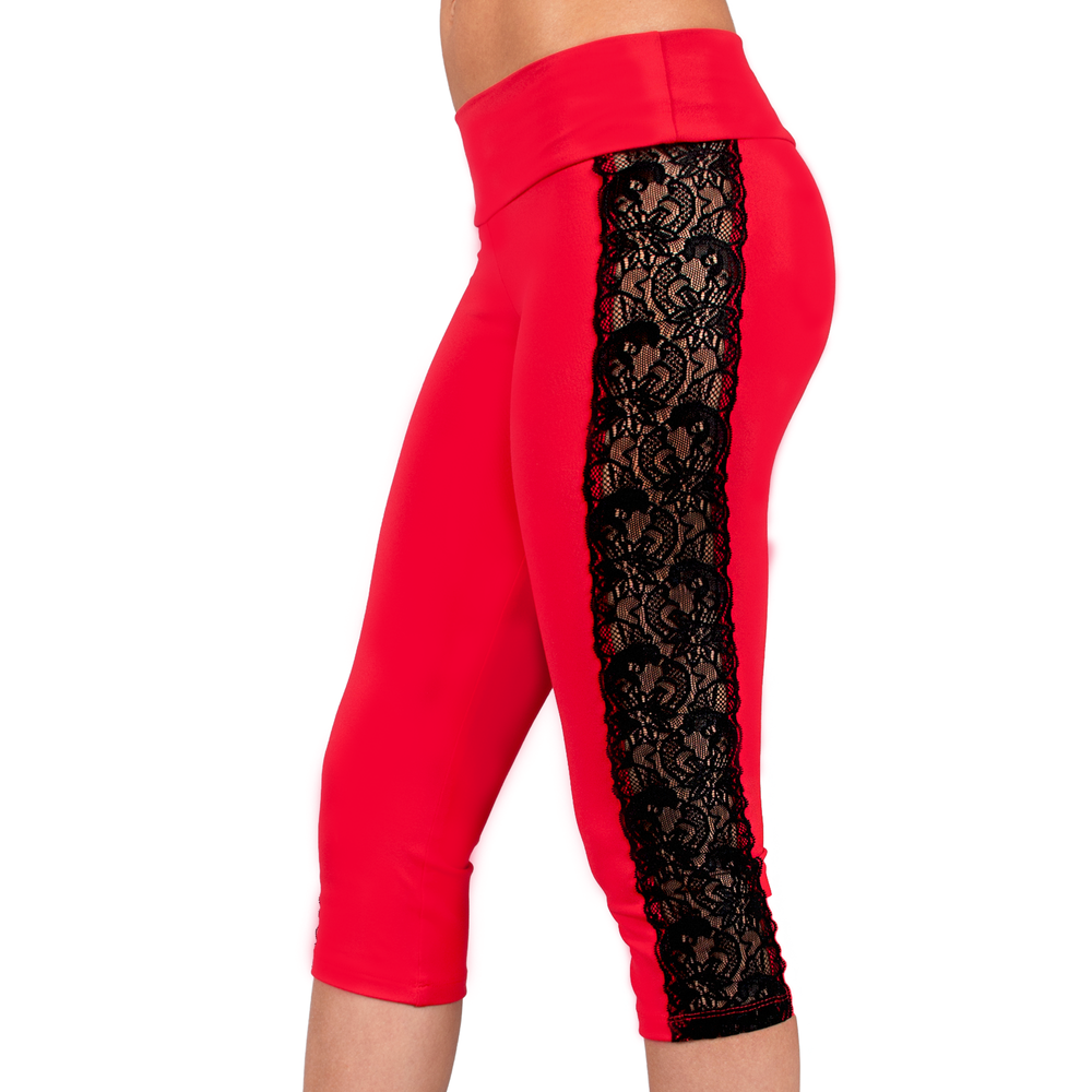 Inspired Activewear | Lace Capris in Red & Black | Gym Girl